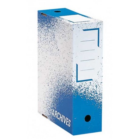 Boîte archives carton - Dos 10cm - Blanc/Bleu - Dimensions 24 x 32cm