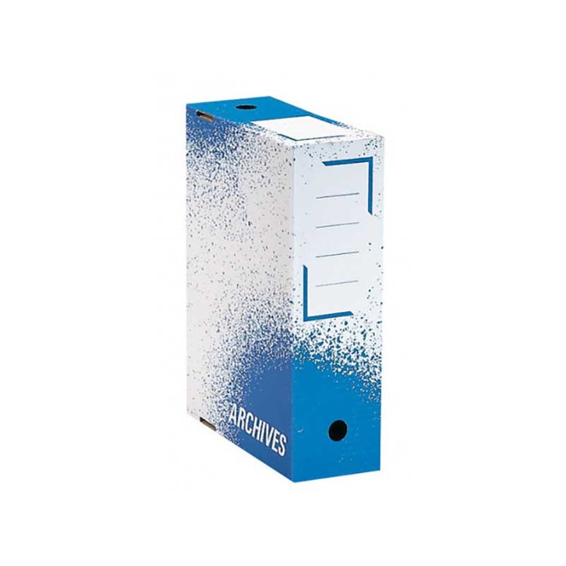 Boîte archives carton - Dos 10cm - Blanc/Bleu - Dimensions 24 x 32cm